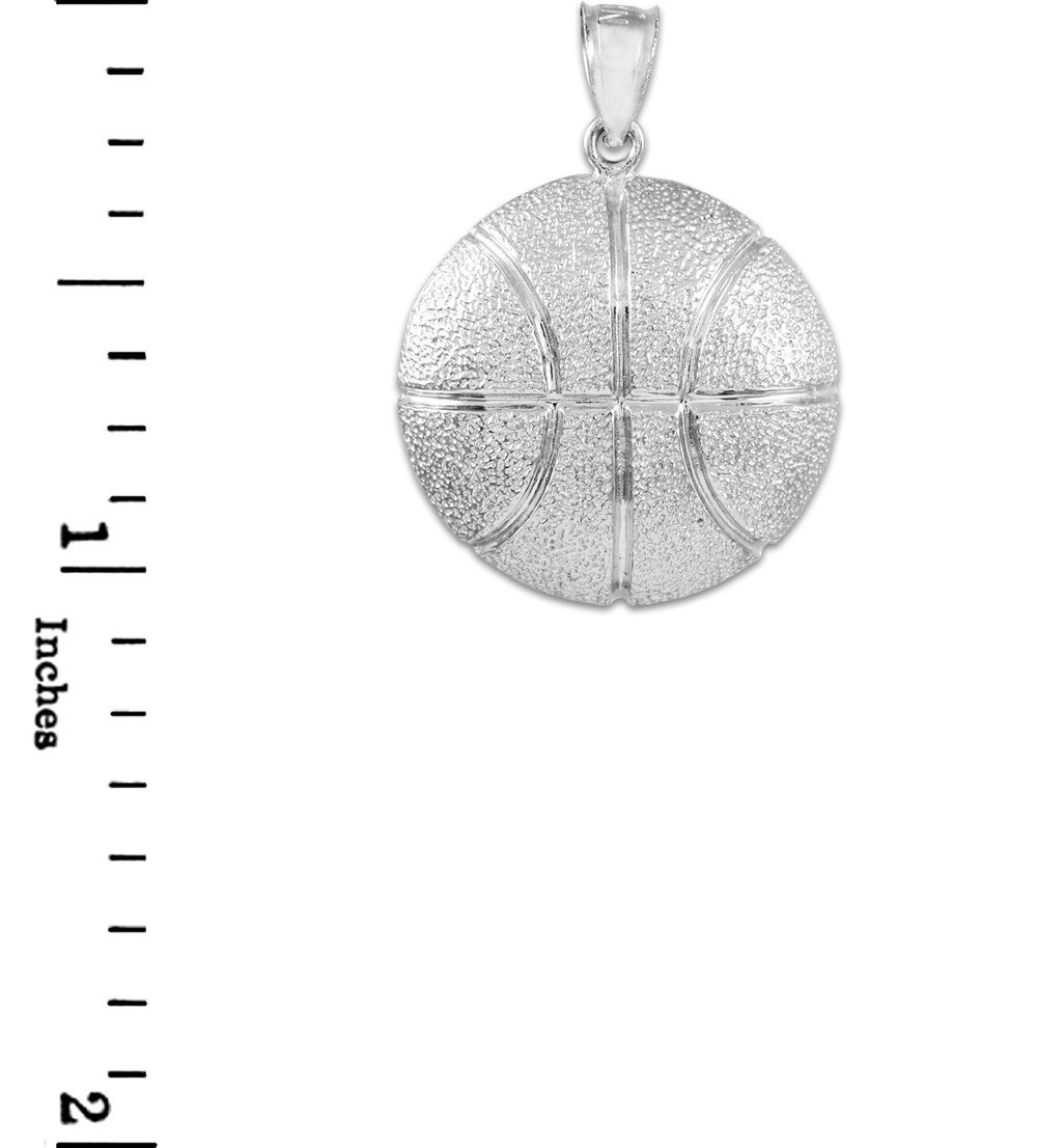 Solid 925 Sterling Silver Sports Charm Hammered Basketball Pendant