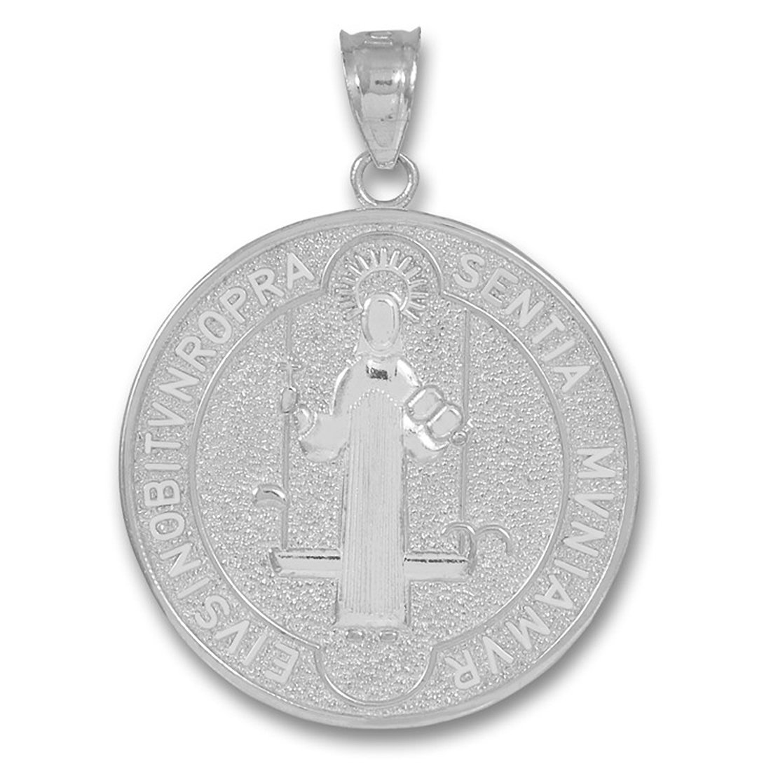 Medal of Saint Benedict 10K White Gold Coin Pendant (Medium)