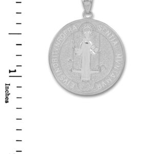 Medal of Saint Benedict 10K White Gold Coin Pendant (Medium)