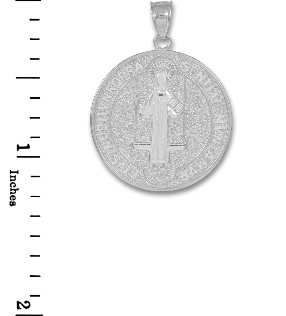 Medal of Saint Benedict 10K White Gold Coin Pendant (Medium)