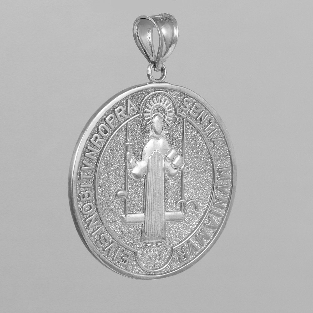 Medal of Saint Benedict 10K White Gold Coin Pendant (Medium)