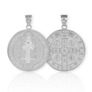 Medal of Saint Benedict 10K White Gold Coin Pendant (Medium)