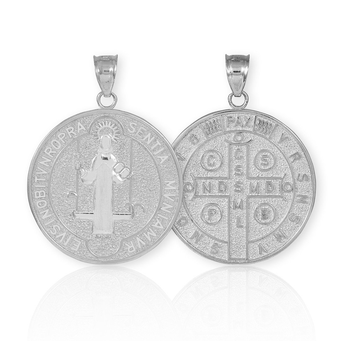 Medal of Saint Benedict 10K White Gold Coin Pendant (Medium)