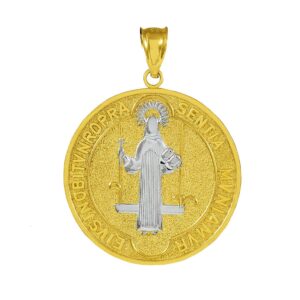 medal of saint benedict 14k two-tone gold coin pendant (medium)