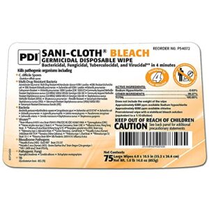 Sani-Cloth Bleach Disposable Wipe - Hospital-Grade Surface Cleaner for Bathroom, Equipment - Large Canister, 6 inch. x 10.5 inch, 75 Total