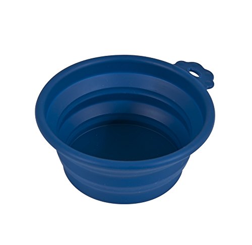 Petmate 23367 Silicone Round 1.5-Cup Travel Bowl for Pets, Navy Blue