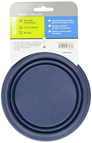 Petmate 23367 Silicone Round 1.5-Cup Travel Bowl for Pets, Navy Blue