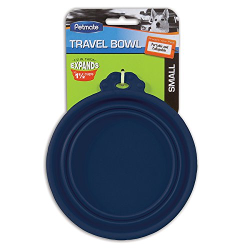 Petmate 23367 Silicone Round 1.5-Cup Travel Bowl for Pets, Navy Blue