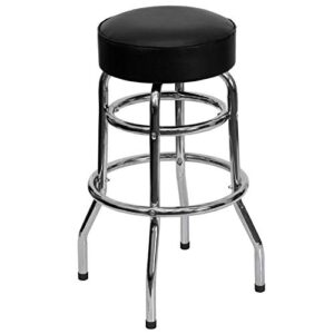 flash furniture double ring chrome barstool with black seat