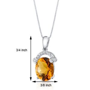 PEORA 14K White Gold 2.23 Carats Citrine and Diamond Pendant for Women, Genuine Gemstone, Large Oval Shape 10x8mm