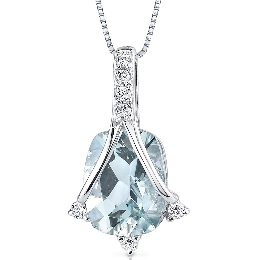 PEORA Aquamarine and Diamond Pendant for Women 14K White Gold, Genuine Gemstone Birthstone, 1.63 Carats Cushion Cut 9x7mm, with 18 inch Chain