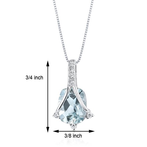 PEORA Aquamarine and Diamond Pendant for Women 14K White Gold, Genuine Gemstone Birthstone, 1.63 Carats Cushion Cut 9x7mm, with 18 inch Chain