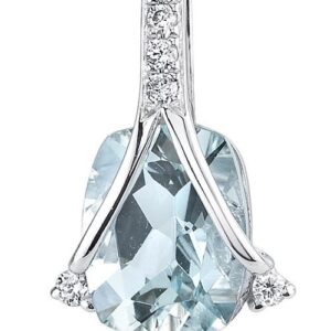 PEORA Aquamarine and Diamond Pendant for Women 14K White Gold, Genuine Gemstone Birthstone, 1.63 Carats Cushion Cut 9x7mm, with 18 inch Chain