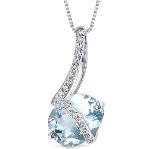 peora aquamarine and diamond pendant for women in 14k white gold, 1.54 carats genuine and natural oval shape gemstone