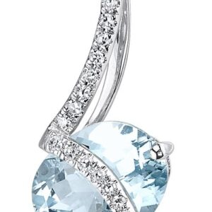 PEORA Aquamarine and Diamond Pendant for Women in 14K White Gold, 1.54 Carats Genuine and Natural Oval Shape Gemstone