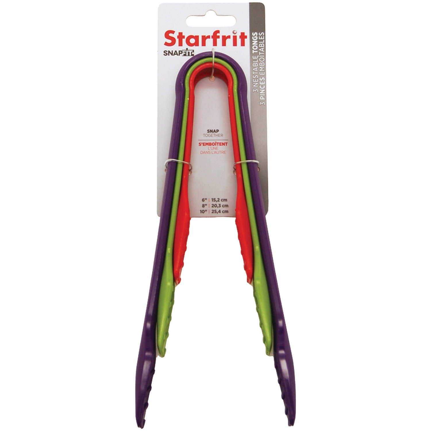 Starfrit Set of 3 Snap Fit Tongs, Red/Green/Blue