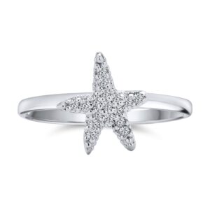 tiny pave cubic zirconia cz nautical tropical beach starfish ring for teen for women .925 sterling silver