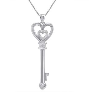 amanda rose collectoin diamond key to her heart pendant necklace for women in sterling silver on an 18" box chain| real diamonds in sterling silver