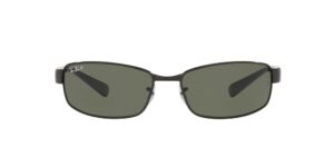 ray-ban rb3364 metal rectangular sunglasses, black/polarized green, 62 mm