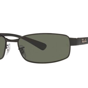 Ray-Ban RB3364 Metal Rectangular Sunglasses, Black/Polarized Green, 62 mm