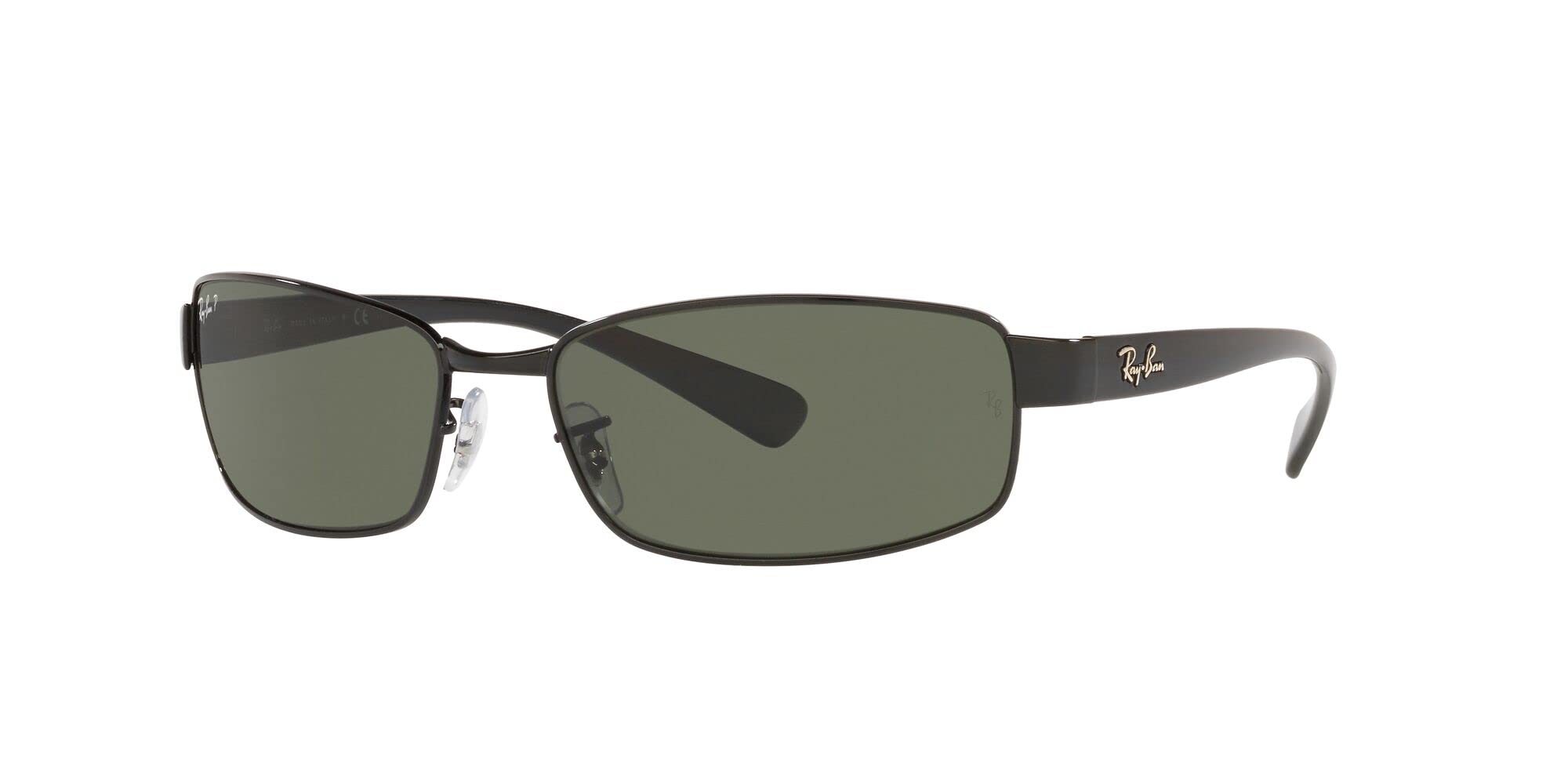 Ray-Ban RB3364 Metal Rectangular Sunglasses, Black/Polarized Green, 62 mm