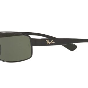 Ray-Ban RB3364 Metal Rectangular Sunglasses, Black/Polarized Green, 62 mm