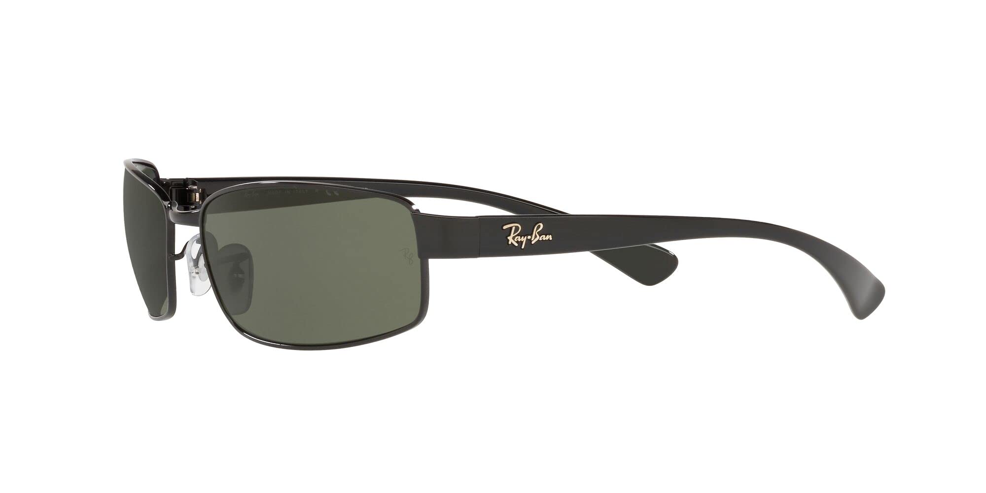 Ray-Ban RB3364 Metal Rectangular Sunglasses, Black/Polarized Green, 62 mm