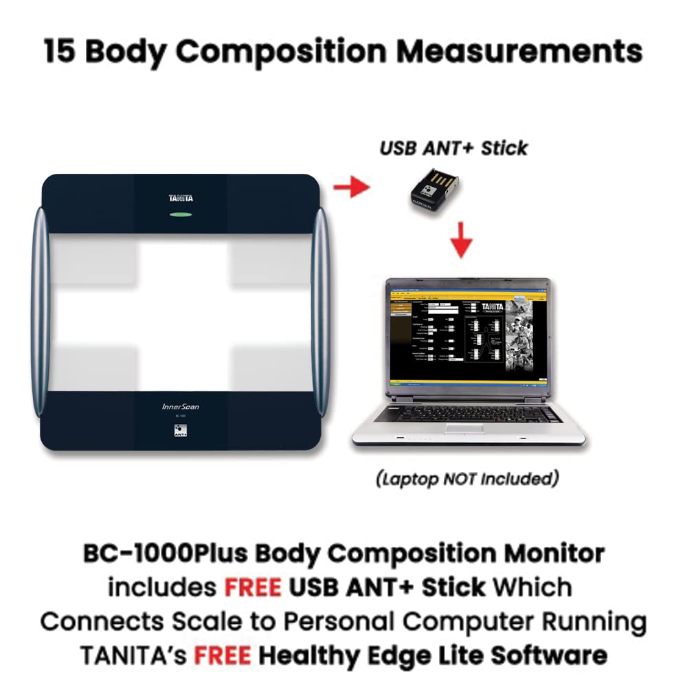 TANITA BC-1000 plus FDA Cleared Black ANT+ Radio Wireless Body Composition Monitor