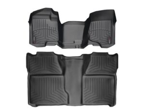 weathertech custom fit floorliners for silverado, silverado 2500hd/3500hd, sierra, sierra 1500, sierra 2500hd/3500hd, silverado 1500-1st row (oth) & 2nd row (442941-440660), black