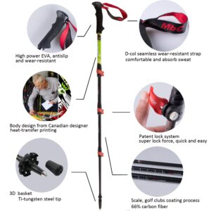 MBC Carbon Fiber Trekking Pole 4 Section Quick Lock System Ultralight Walking Sticks for Hiking Walking and Camping