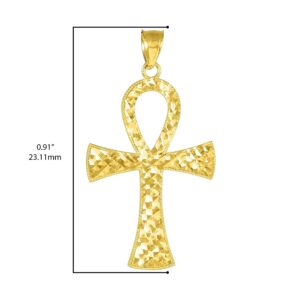 14k Yellow Gold Diamond Plate Milgrain Egyptian Ankh Cross Pendant