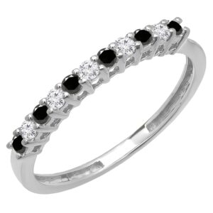 dazzlingrock collection alternate round black diamond & white diamond stackable wedding band for women in 10k white gold size 7