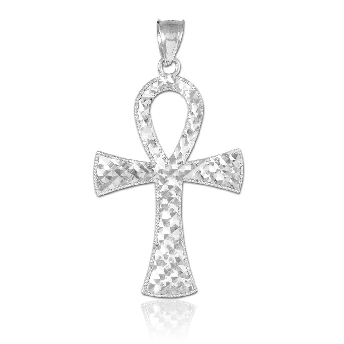 10k White Gold Egyptian Ankh Cross Pendant