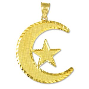 10k gold islamic charm crescent moon and star pendant