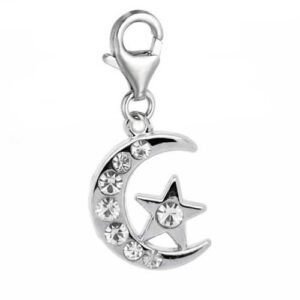 moon and star charm for european clip on jewelry with lobster clasp