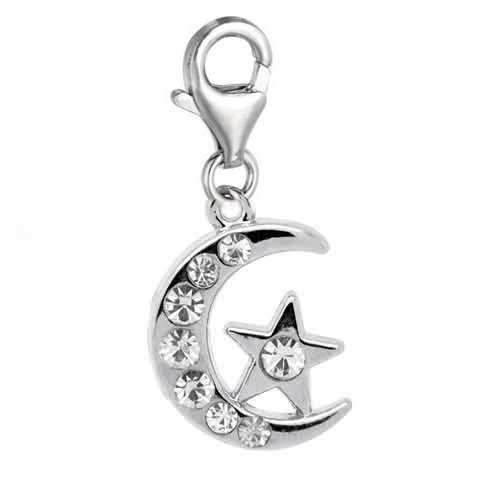 Moon and Star Charm for European Clip on Jewelry with Lobster Clasp