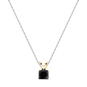 dazzlingrock collection 1.00 carat (ctw) princess black diamond solitaire pendant with 18 inch chain with silver chain 1 ct, 10k white gold