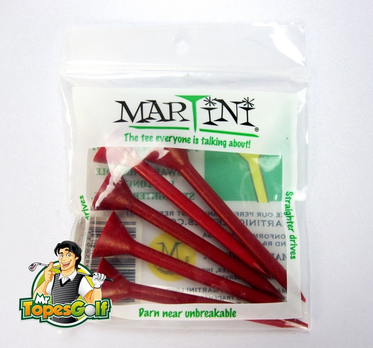 J & M Martini Golf Tees 3 1/4" - 5 Pack (Red)