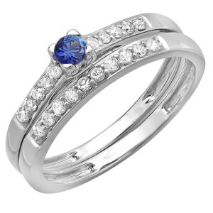 dazzlingrock collection 10k round blue sapphire and white diamond bridal engagement ring wedding band set, white gold, size 7.5