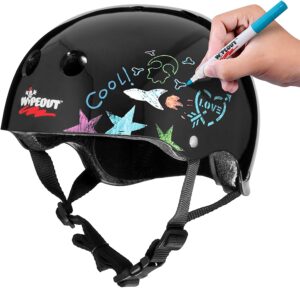 wipeout dry erase kids helmet for bike, skate, and scooter, black, ages 8+