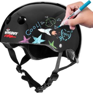 Wipeout Dry Erase Kids Helmet for Bike, Skate, and Scooter, Black, Ages 8+