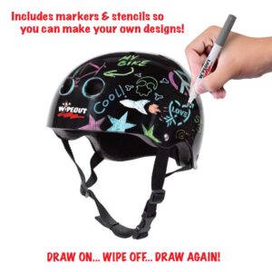 Wipeout Dry Erase Kids Helmet for Bike, Skate, and Scooter, Black, Ages 8+