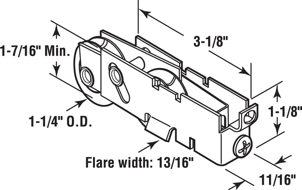 Prime-Line D 1845 1-1/4 In. Steel, Sliding Door Tandem Roller Assembly with F-Tab (Single Pack)