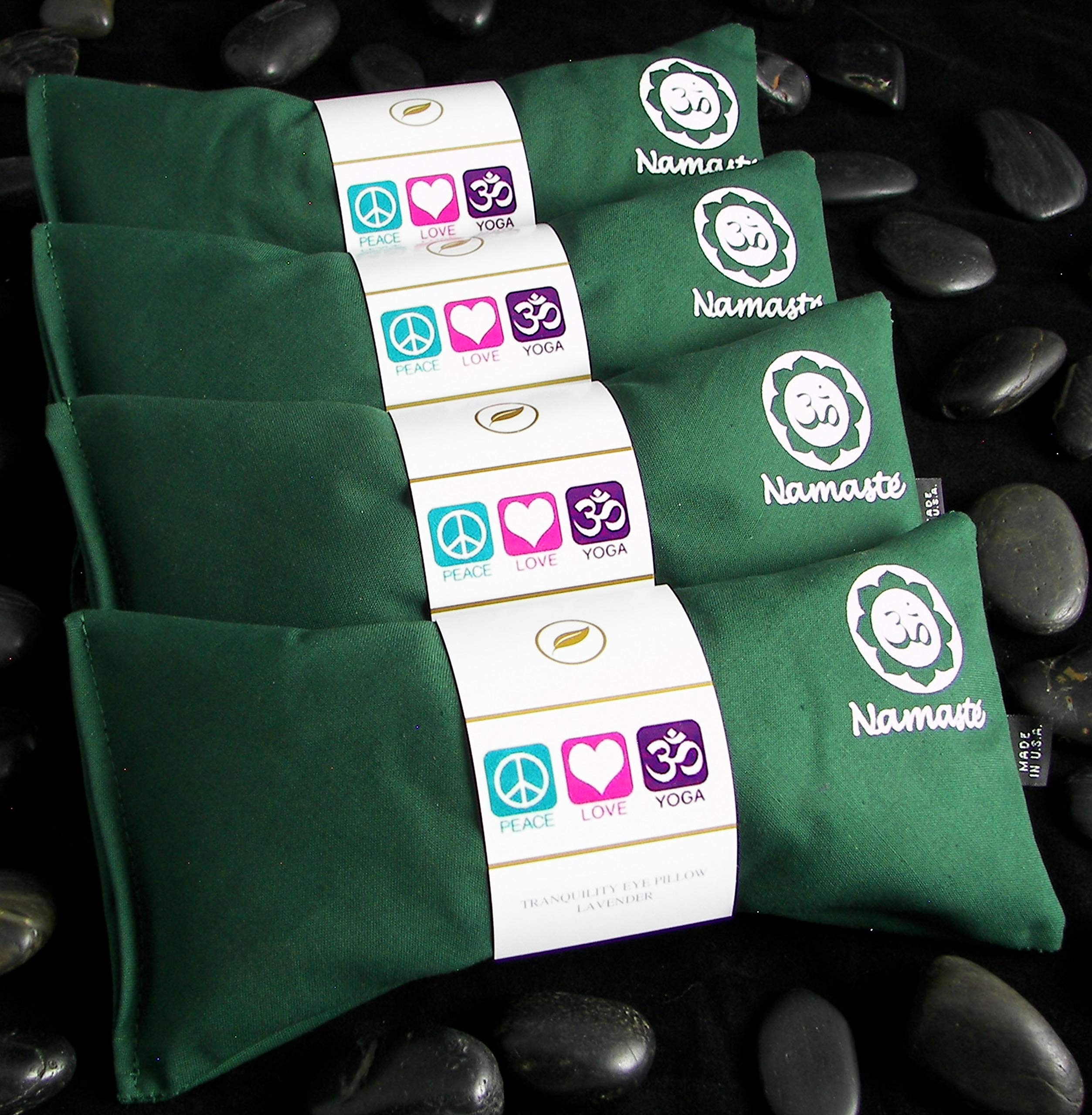 Happy Wraps Namaste Lavender Yoga Eye Pillows - Hot Cold Aromatherapy for Stress, Meditation, Spa, Relaxation Gifts - Set of 4 - Green Cotton