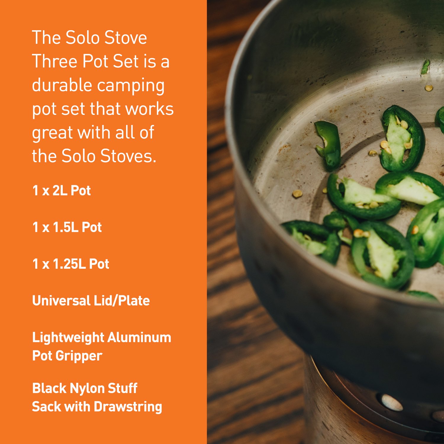 Solo Stove 3 Pot Set - Stainless Steel Camping Backpacking Cookware Kitchen Kit | Pot Gripper Included for Rocket Stove Camp Cooking