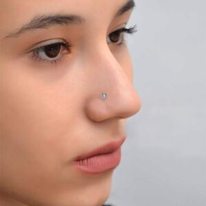 Rainbow Gem Heart 925 Sterling Silver L Shaped Nose Pin - Size 20G(0.8MM) 5mmx5mm