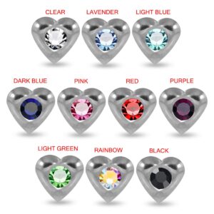 Rainbow Gem Heart 925 Sterling Silver L Shaped Nose Pin - Size 20G(0.8MM) 5mmx5mm