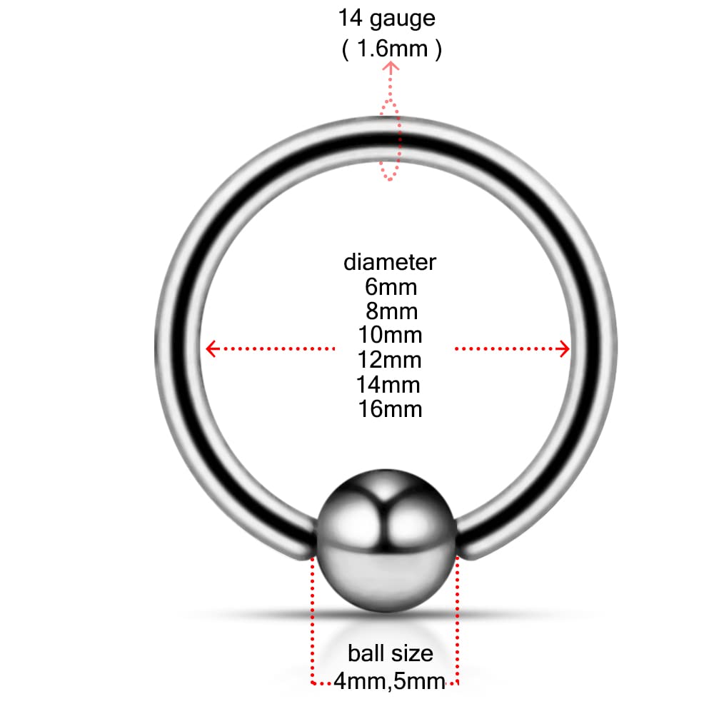 Curved Barbells 14Gx3/8(1.6x10MM) 316L Surgical Steel Ball Closure Rings with 4mm Ball Body jewelry