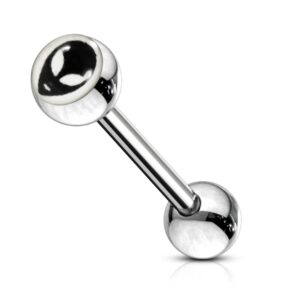 white alien logo tongue ring. 14gx5/8(1.6x16mm) 316l surgical steel barbell with 6/6mm ball tongue piericng jewelry. price per 1 piece only.