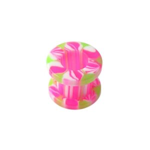 6mm colorful pink marble uv ear flesh tunnel - sold by piece